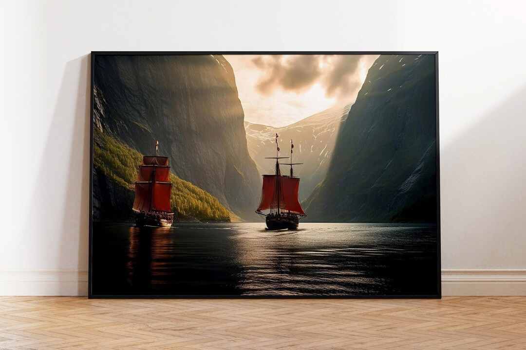 Viking Ship Poster, Viking Long Boat, Viking Poster, Mythology Wall ...