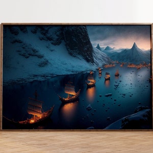 Viking Ship Poster, Viking Long Boat, Viking Poster, Mythology Wall ...