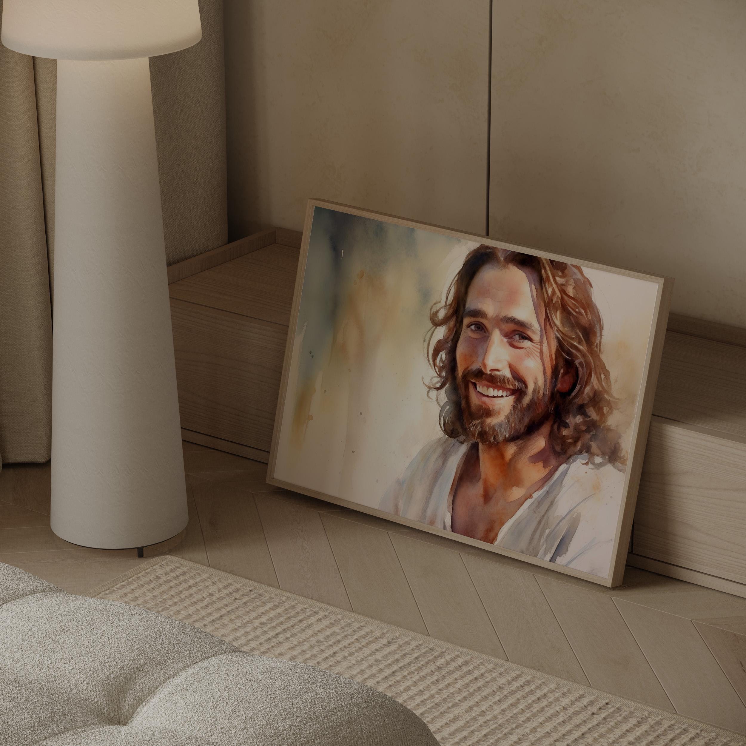 Smiling Jesus Christ Watercolor Painting: Religious Wall Art (digital ...