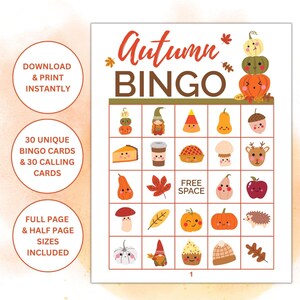 30 Printable Autumn Bingo Cards | Fall Bingo for Kids | Fall Classroom ...