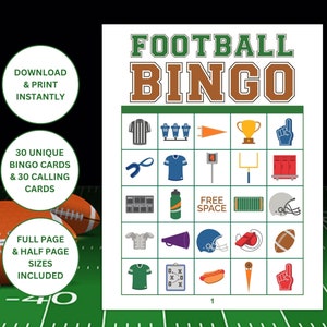30 Printable Football Themed Bingo Cards | Football Watch Party Game ...