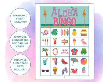 Aloha Bingo, Aloha Hawaii Luau Printable, Aloha Party Games, Summer ...