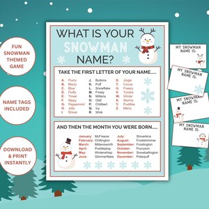 What's Your Snowman Name Printable Name Generator Game With Name Tags ...
