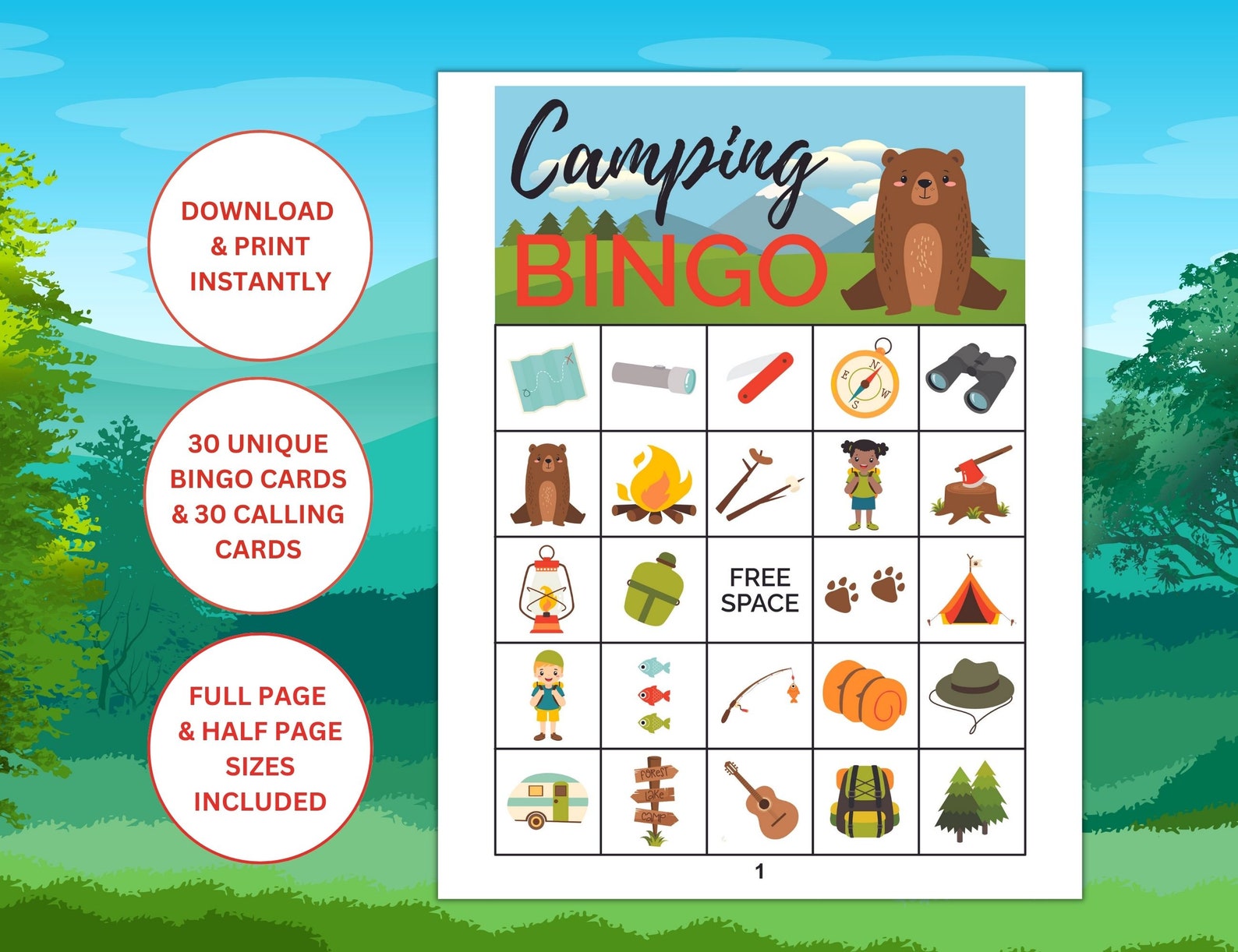 30 Printable Camping Bingo Cards | Camping Bingo for Kids | Family ...