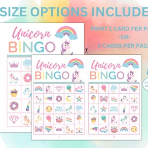 30 Printable Unicorn Themed Bingo Cards | Unicorn Party Games | Unicorn ...
