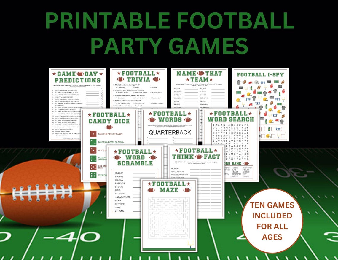 10 Printable Football Party Games | Football Watch Party Games | Big ...