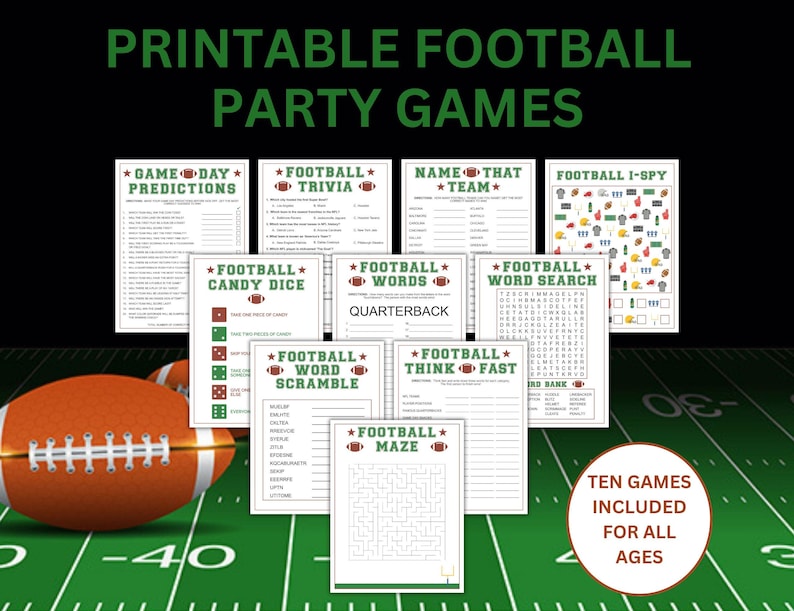 10 Printable Football Party Games | Football Watch Party Games | Big ...