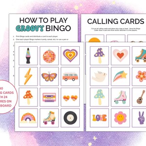 30 Printable Groovy Themed Bingo Cards | Retro Party Games | Retro 70s ...
