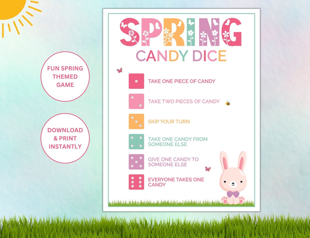 Spring Candy Dice Printable Game | Spring Party Themed Game | Easy ...
