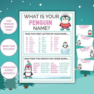 What's Your Penguin Name Printable Game | Penguin Themed Party Game ...