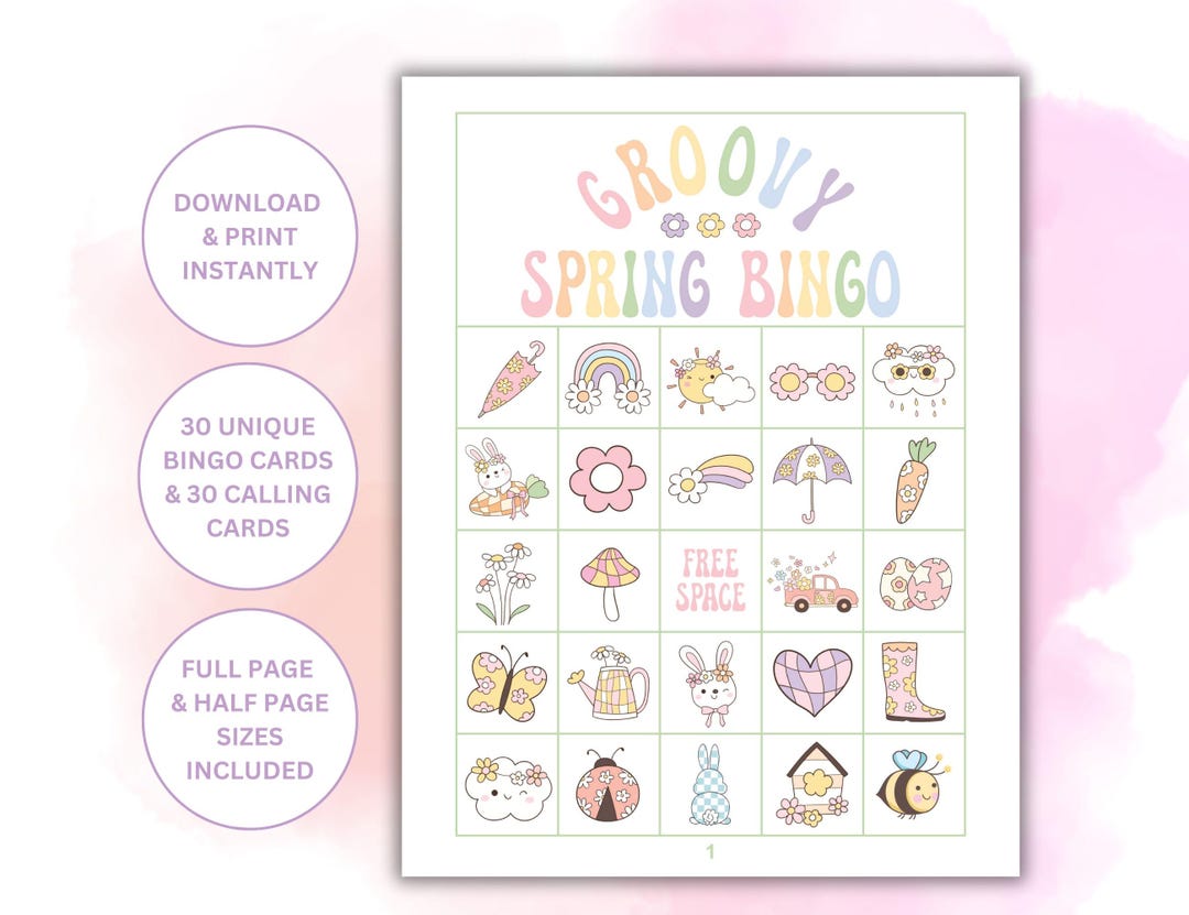 30 Printable Groovy Spring Bingo Cards | Retro Spring Bingo for Kids ...