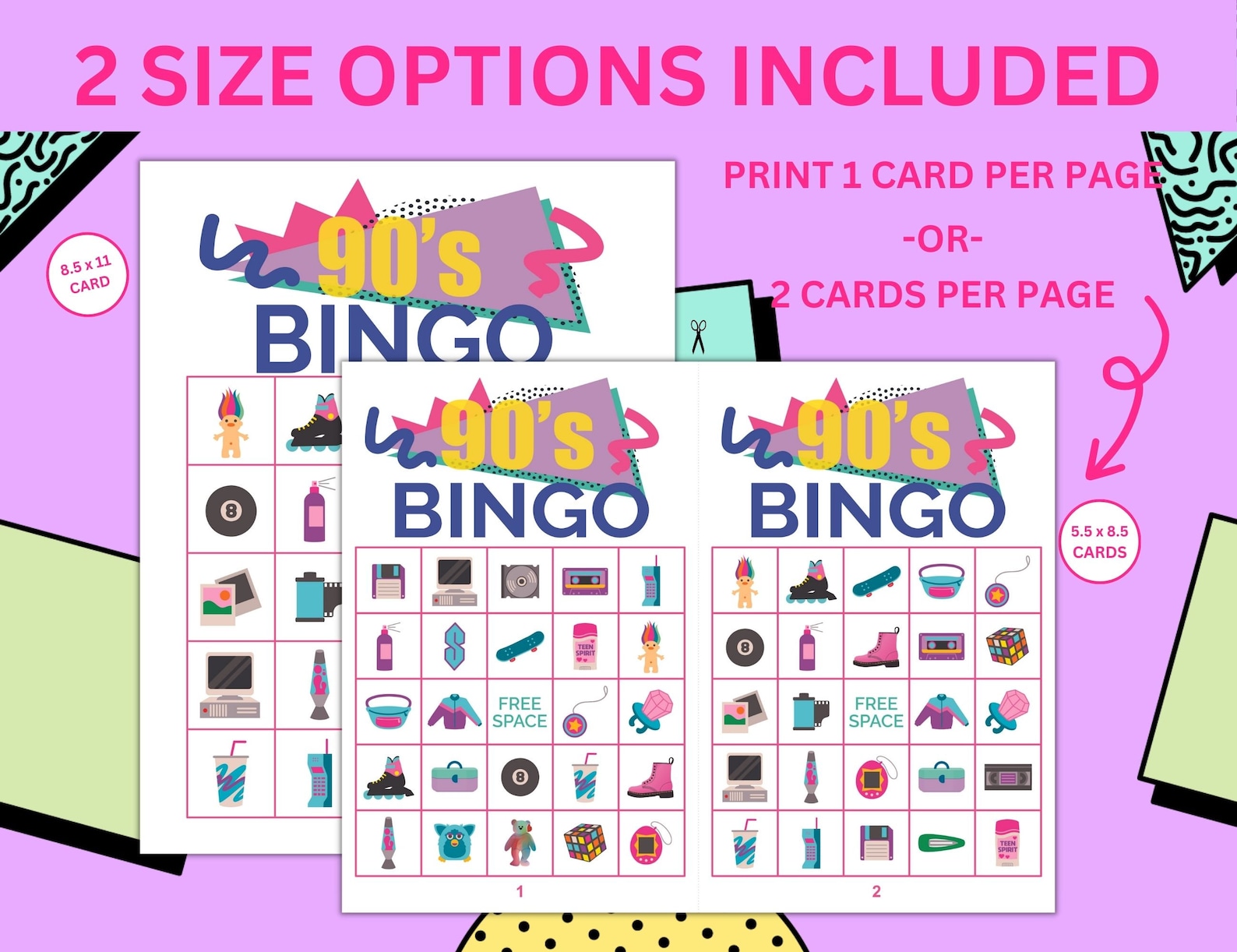 30 Printable 90's Themed Bingo Cards | Retro 90's Party Games | 90's ...