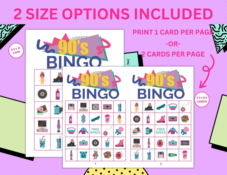 30 Printable 90's Themed Bingo Cards | Retro 90's Party Games | 90's ...