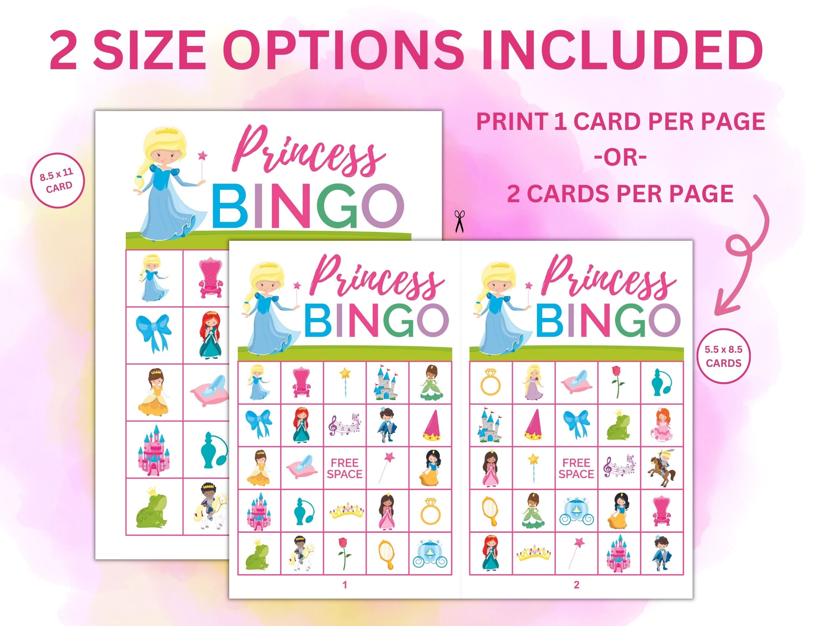 30 Printable Princess Themed Bingo Cards | Princess Party Games ...