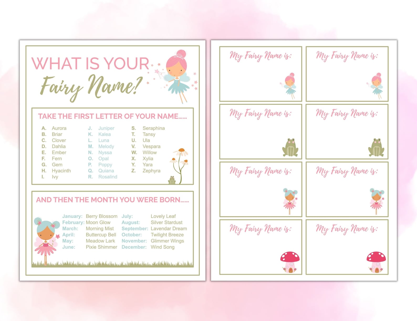 What is Your Fairy Name Printable Game | Fairy Themed Party Game ...