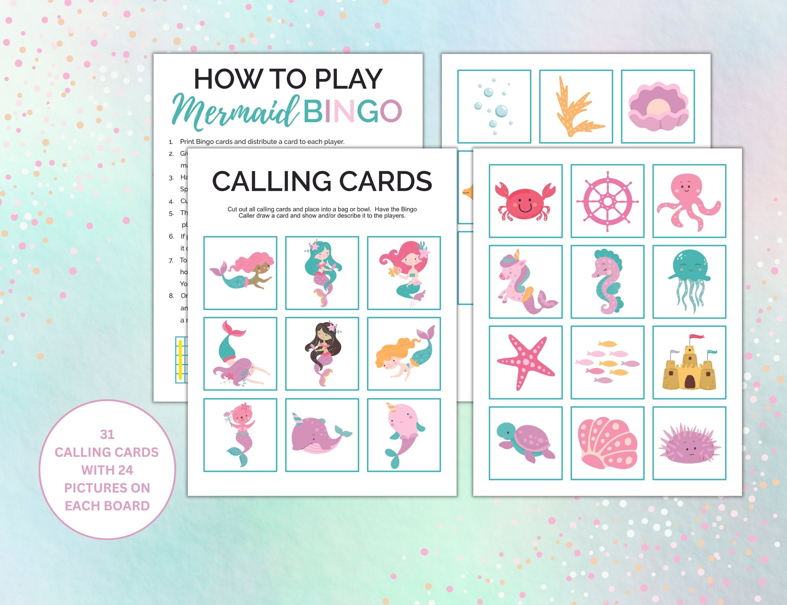 Mermaid Bingo Game| Mermaid Party Printable Game | Under the Sea Party ...
