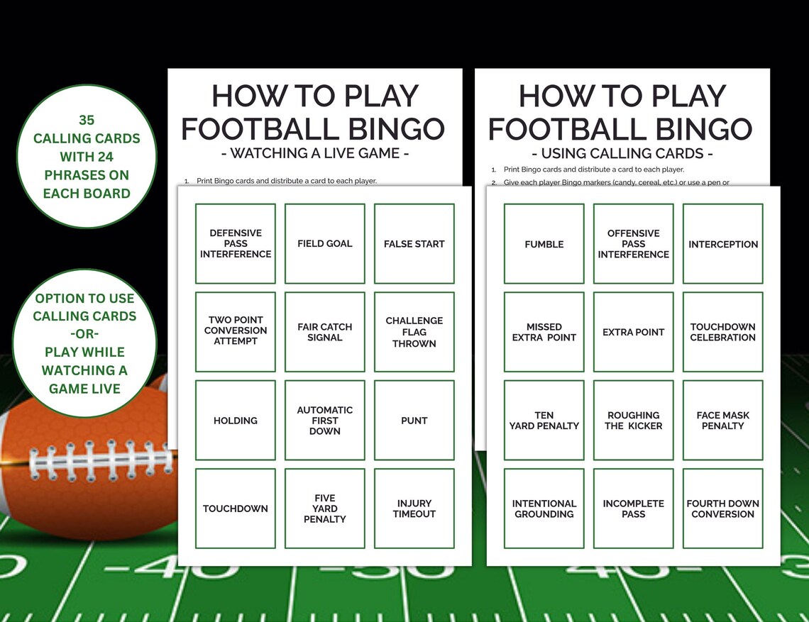 30 Printable Football Themed Bingo Cards | Football Watch Party Game ...