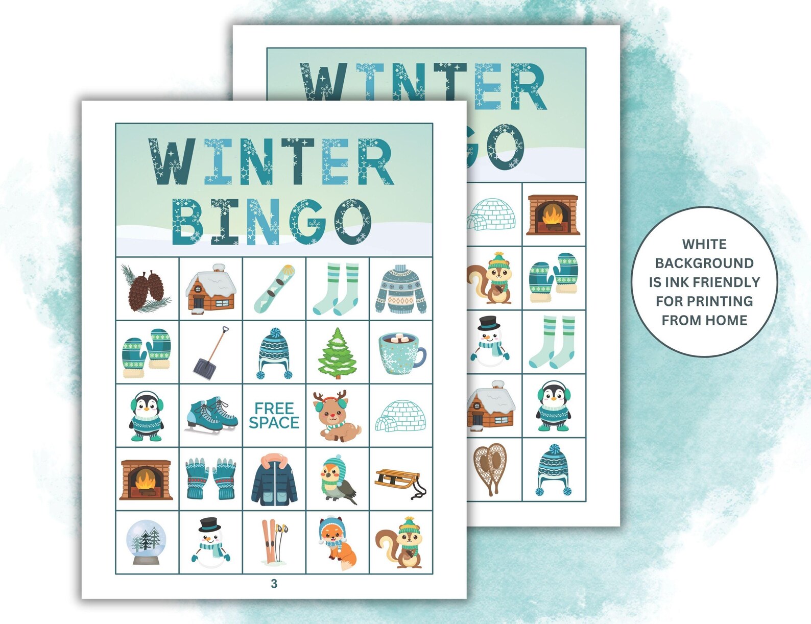 30 Printable Winter Themed Bingo Cards | Winter Party Games | Winter ...