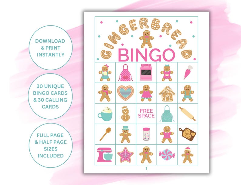 30 Printable Gingerbread Themed Bingo Cards | Gingerbread Party Games ...