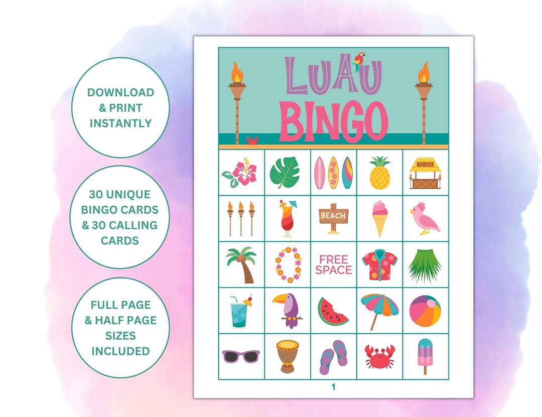 30 Printable Luau Themed Bingo Cards | Hawaiian Luau Party Games ...