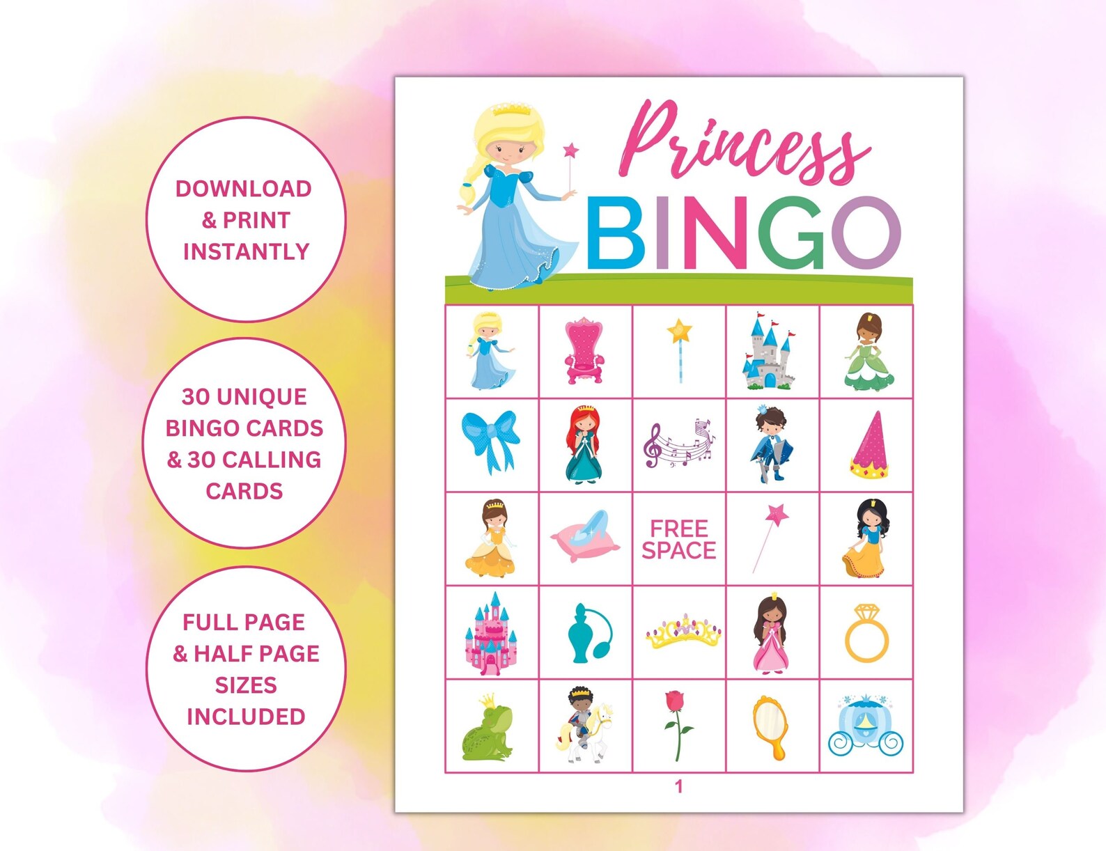 30 Printable Princess Themed Bingo Cards Princess Party Games Princess ...