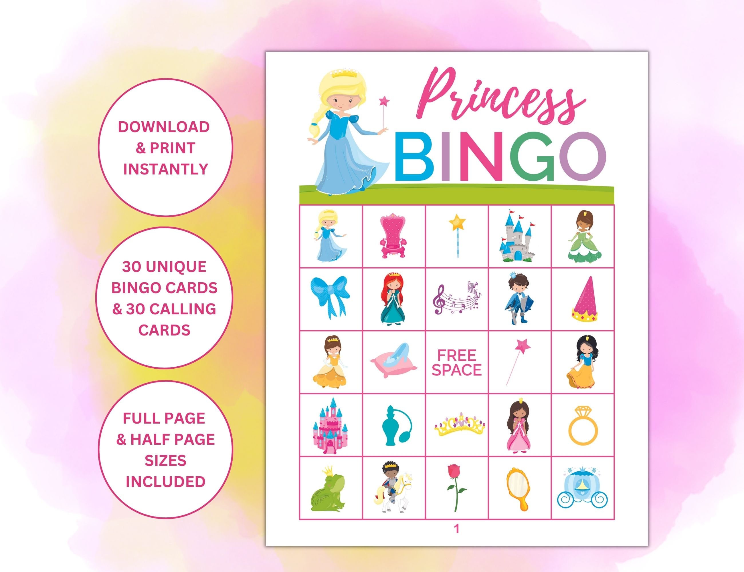 30 Printable Princess Themed Bingo Cards Princess Party Games Princess ...