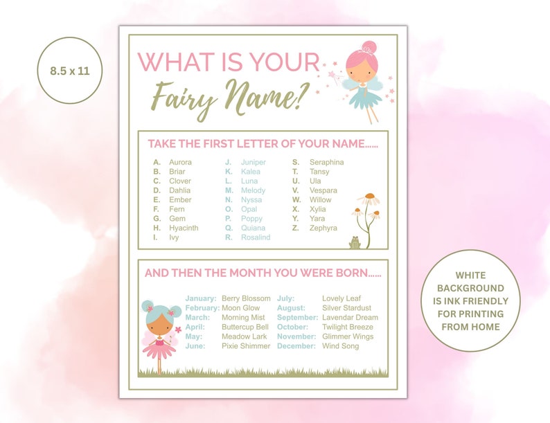 What is Your Fairy Name Printable Game | Fairy Themed Party Game ...