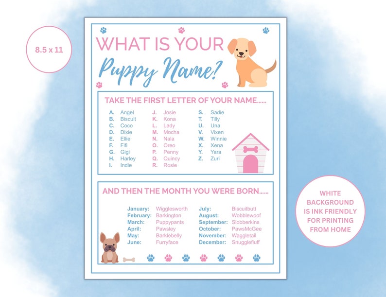 What is Your Puppy Name Printable Game | Puppy Dog Party Games | Dog ...
