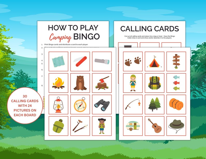 30 Printable Camping Bingo Cards | Camping Bingo for Kids | Family ...