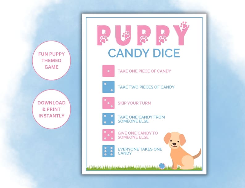 Puppy Candy Dice Printable Game | Puppy Dog Themed Party Game | Dog ...