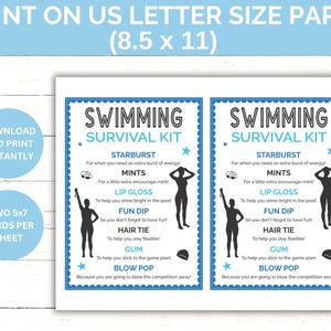 Printable Girls Swimming Survival Kit | Swimmer Gift Idea| Swim Team ...