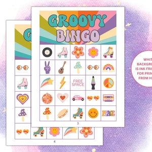 30 Printable Groovy Themed Bingo Cards | Retro Party Games | Retro 70s ...