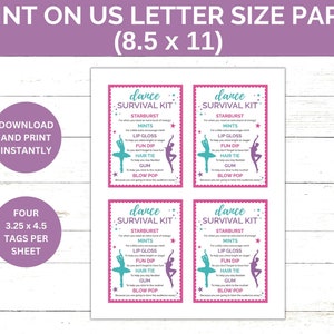 Printable Dance Survival Kit | Dance Recital Gift Idea| Dancer Gift ...
