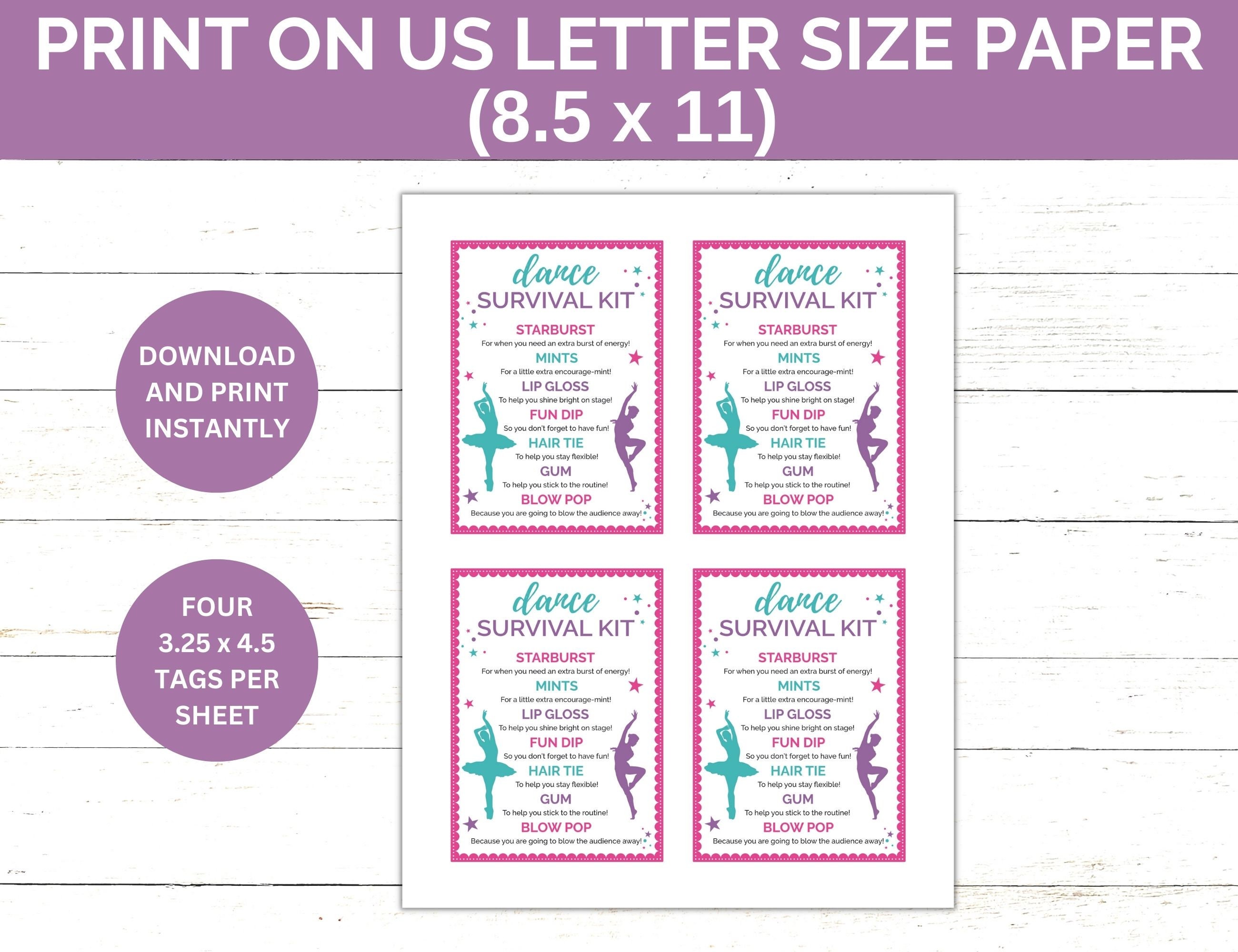 Printable Dance Survival Kit Dance Recital Gift Idea Dancer Gift Dance ...