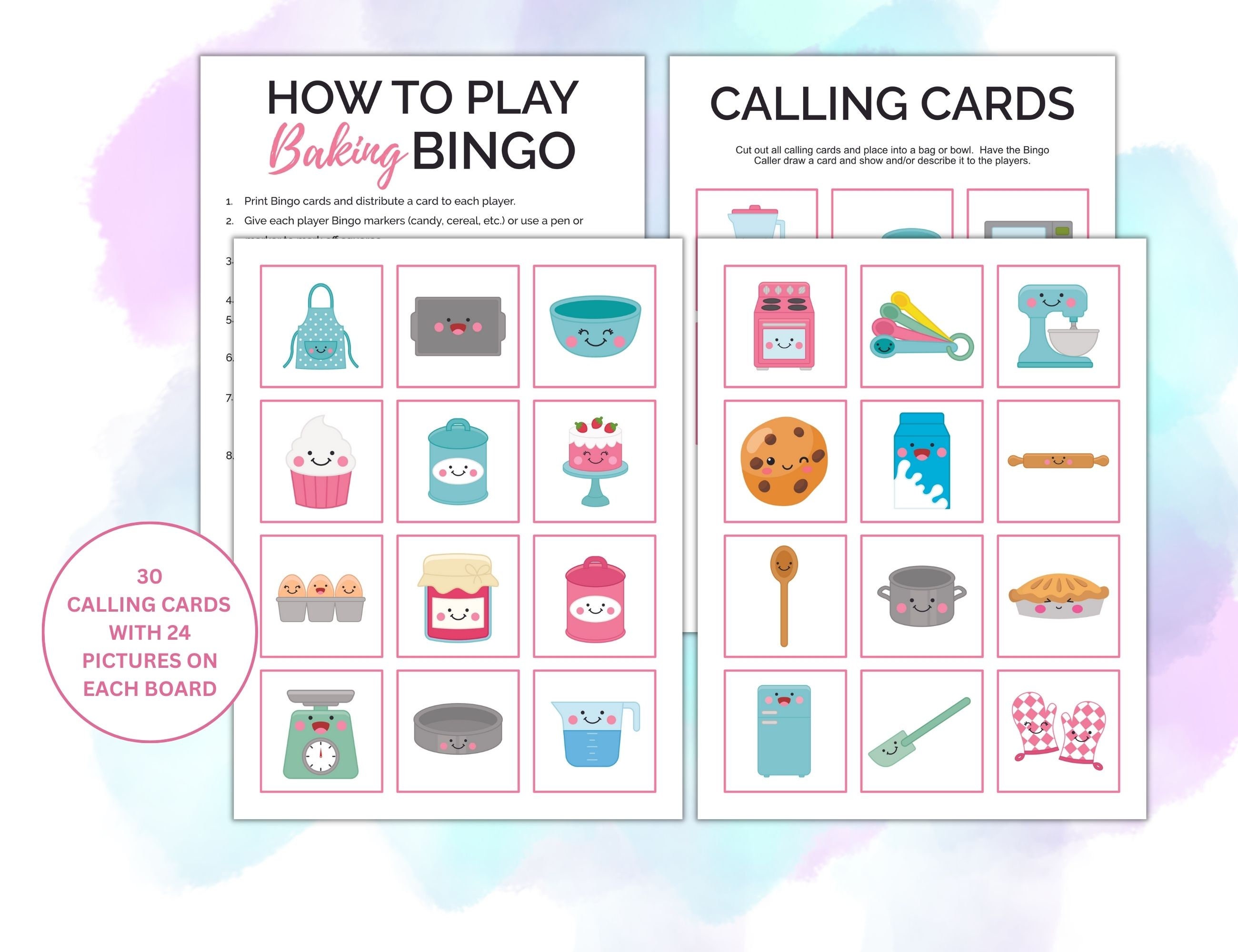 30 Printable Baking Themed Bingo Cards | Baking Party Games | Baking ...