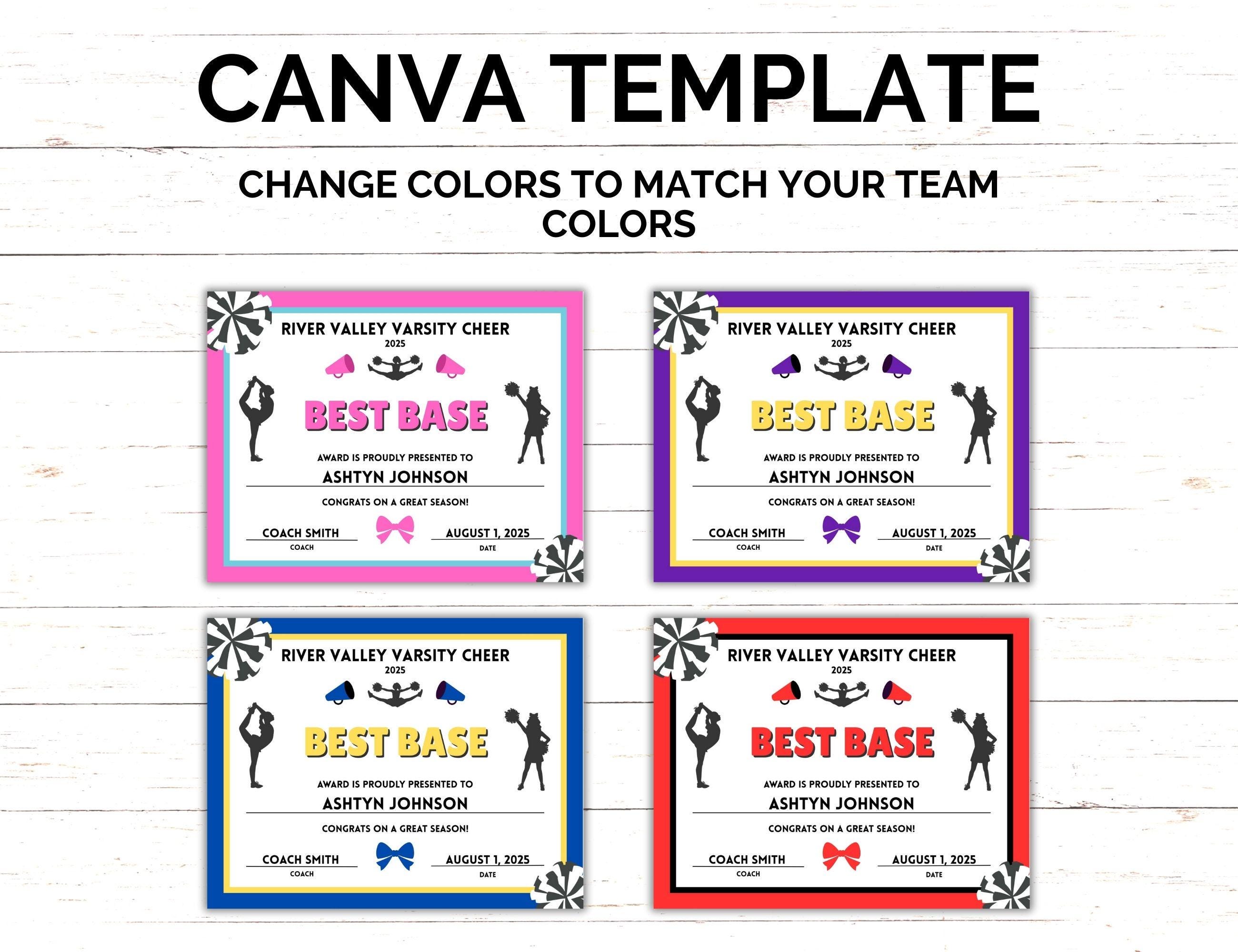 Editable Cheer Awards | Cheer Certificates Template| Cheerleading End ...
