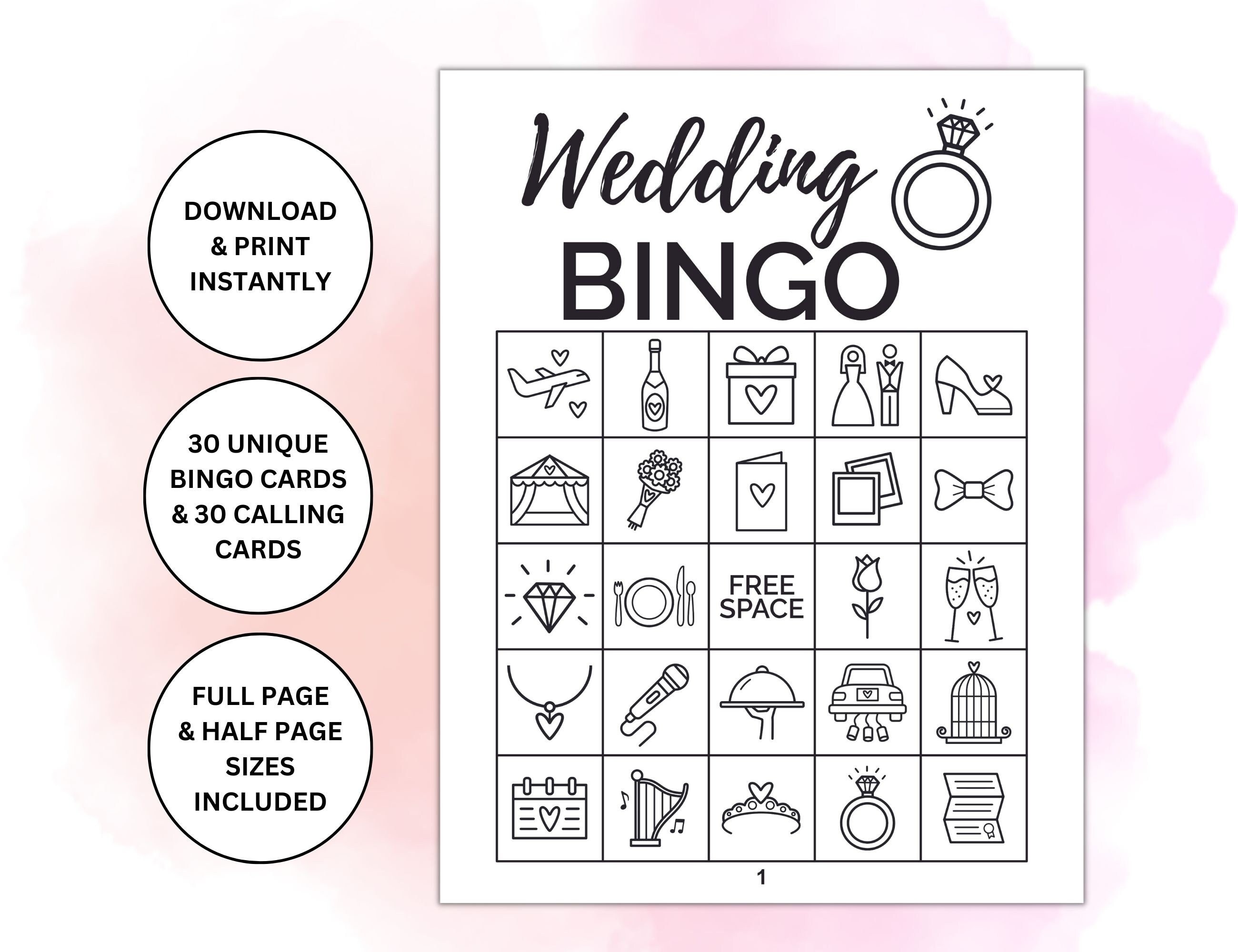 30 Printable Wedding Themed Bingo Cards Bridal Shower Bingo Game ...