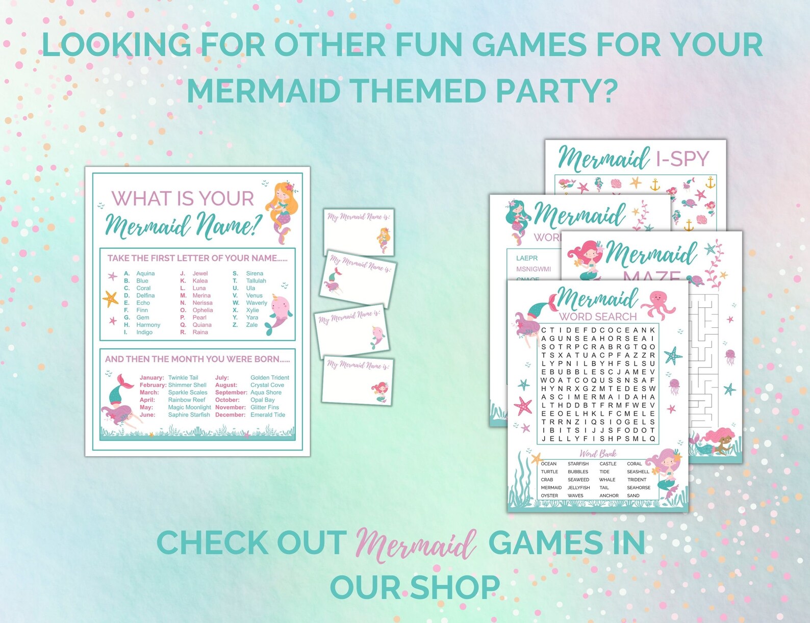 Mermaid Bingo Game| Mermaid Party Printable Game | Under the Sea Party ...