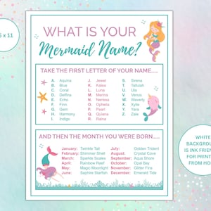 What is Your Mermaid Name Printable Game | Mermaid Themed Party Game ...