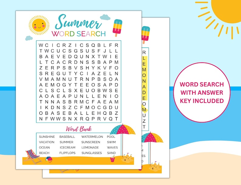 Summer Printable Word Search Game | Summer Activities | Summer Word ...