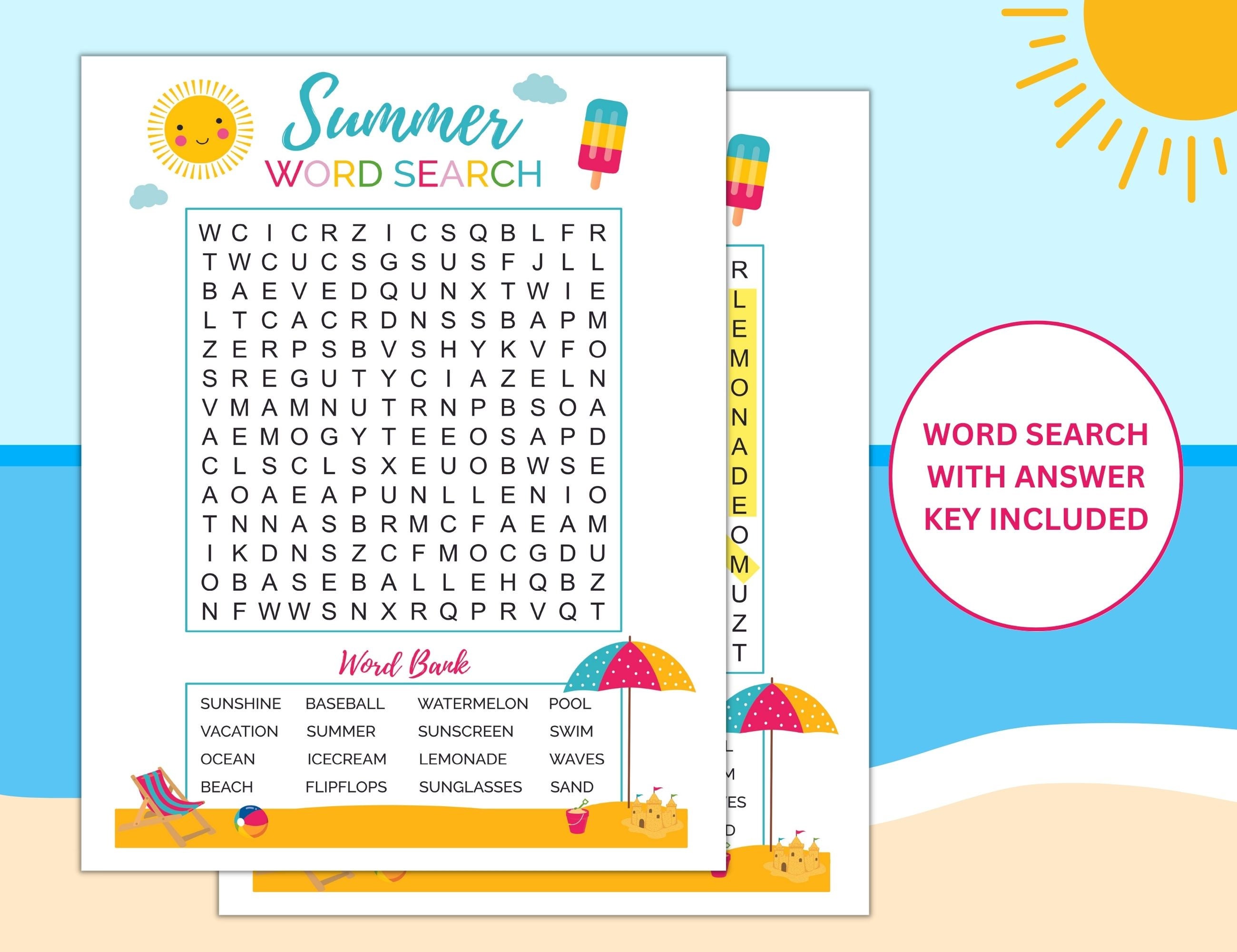 Summer Printable Word Search Game | Summer Activities | Summer Word ...