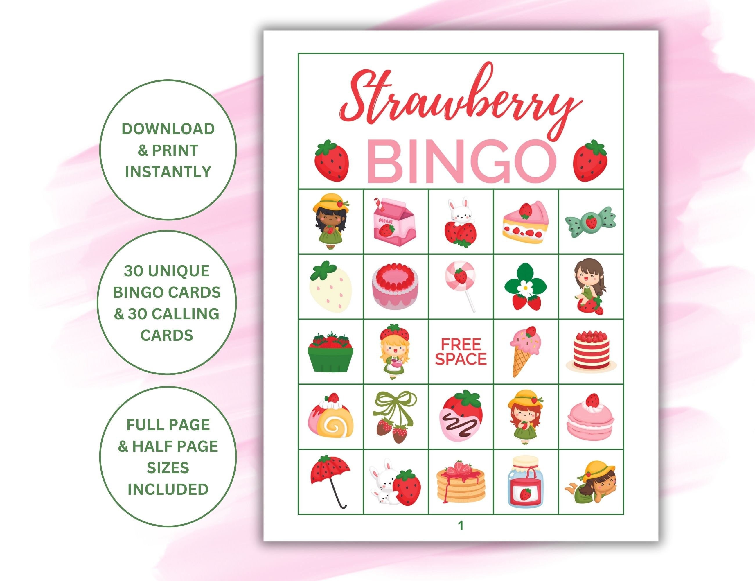 30 Printable Strawberry Themed Bingo Cards | Berry Sweet Party Games ...