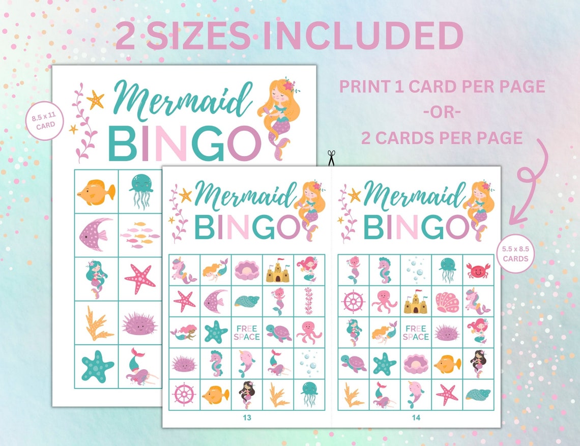 Mermaid Bingo Game| Mermaid Party Printable Game | Under the Sea Party ...