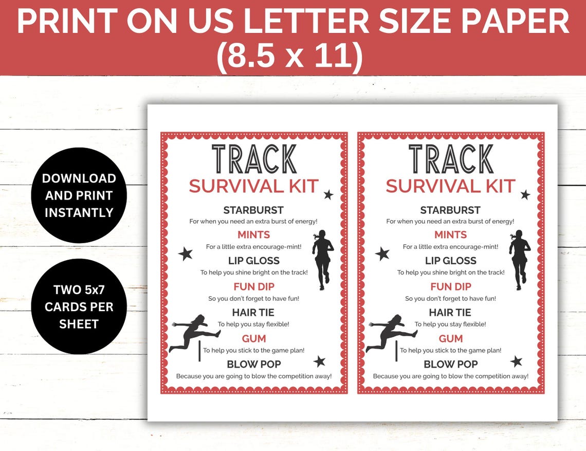 Printable Girls Track and Field Survival Kit | Track Team Gift Bag Idea ...