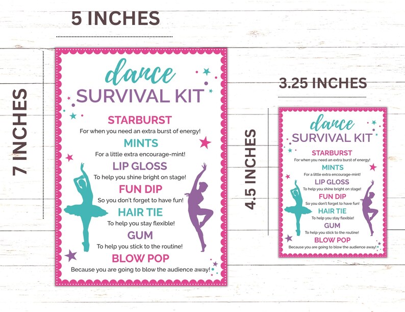 Printable Dance Survival Kit | Dance Recital Gift Idea| Dancer Gift ...