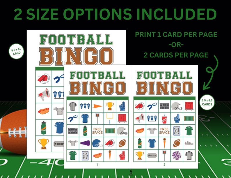 30 Printable Football Themed Bingo Cards | Football Watch Party Game ...