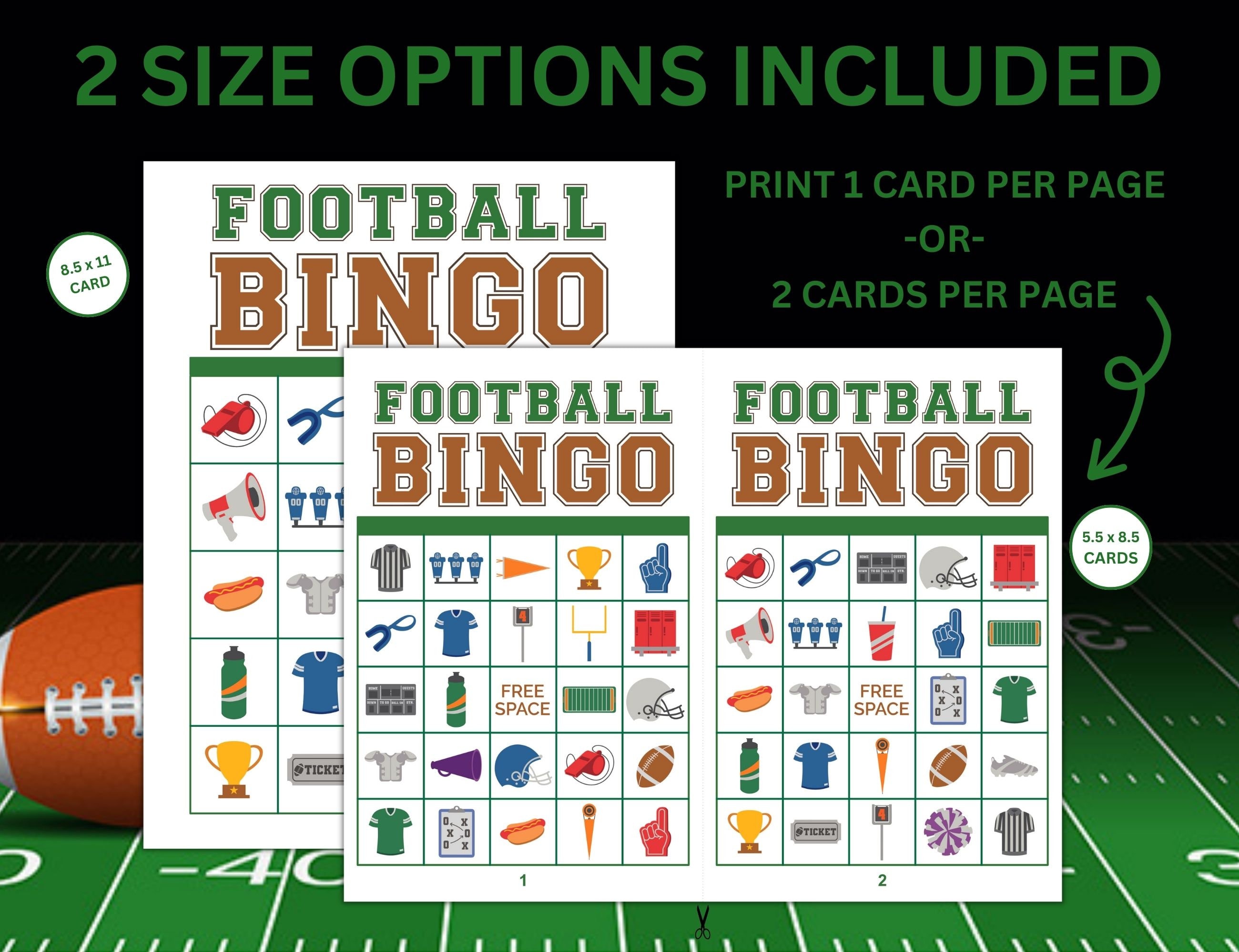 30 Printable Football Themed Bingo Cards | Football Watch Party Game ...