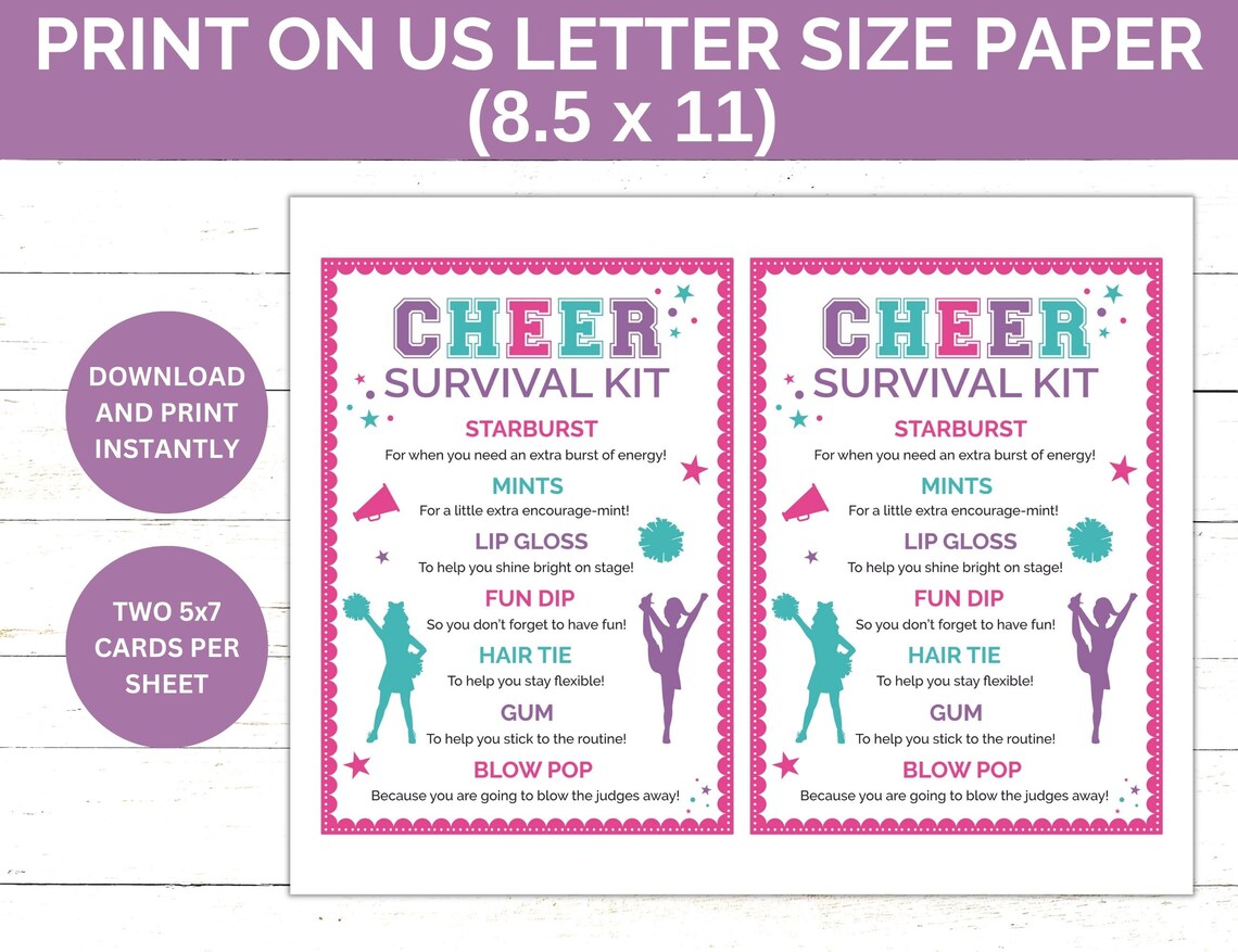 Printable Cheer Survival Kit Cheer Competition Gift Idea Cheerleader ...
