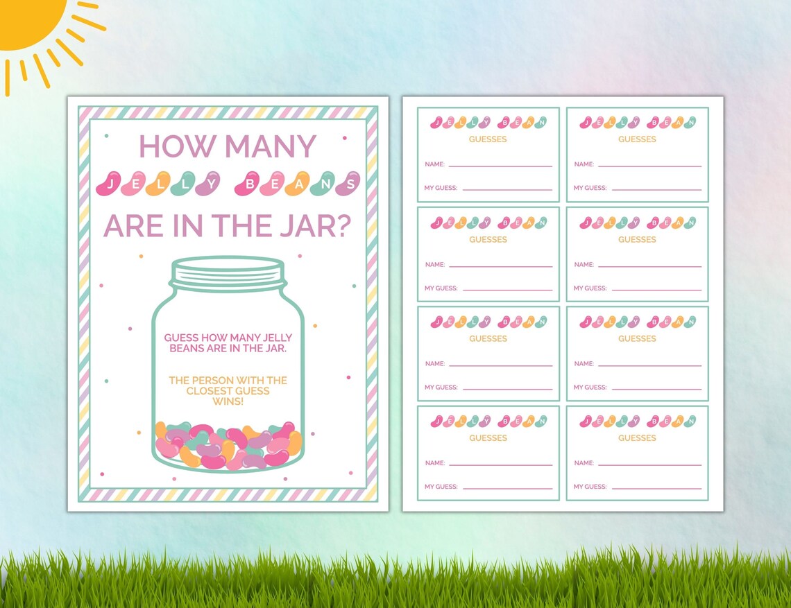 Printable Jelly Bean Guessing Game Sign and Cards | Guess How Many ...
