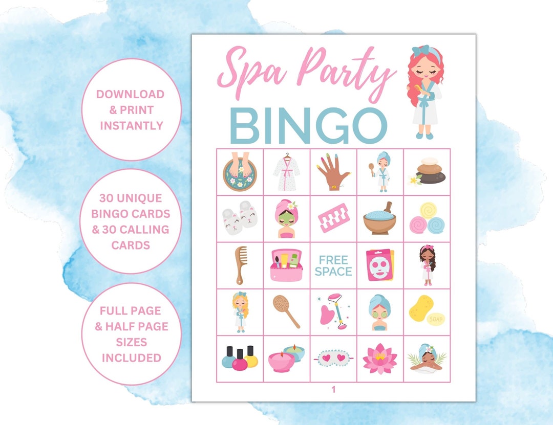30 Printable Spa Party Themed Bingo Cards | Spa Party Games | Sleepover ...
